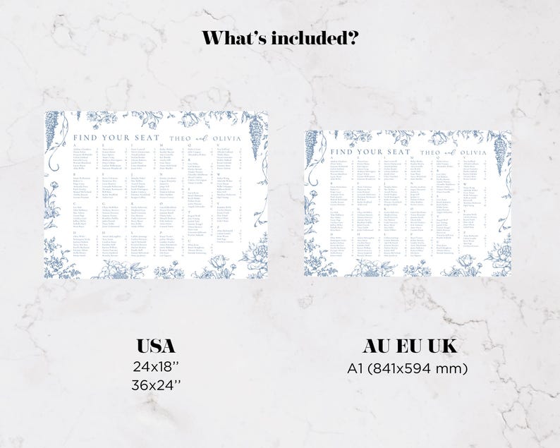 Dusty Blue Floral Wedding Seating Chart: Toile De Jouy (digital ...