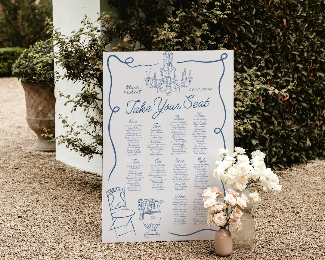 Hand Drawn Wedding Seating Chart | Whimsical Seating Chart | Quirky ...
