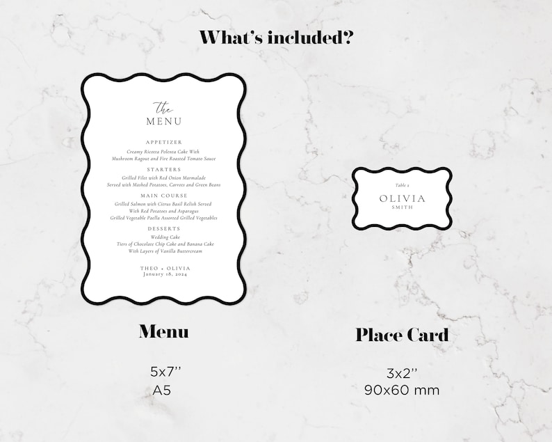 Wavy Wedding Menu and Place Card: Modern Ripple Design (digital ...