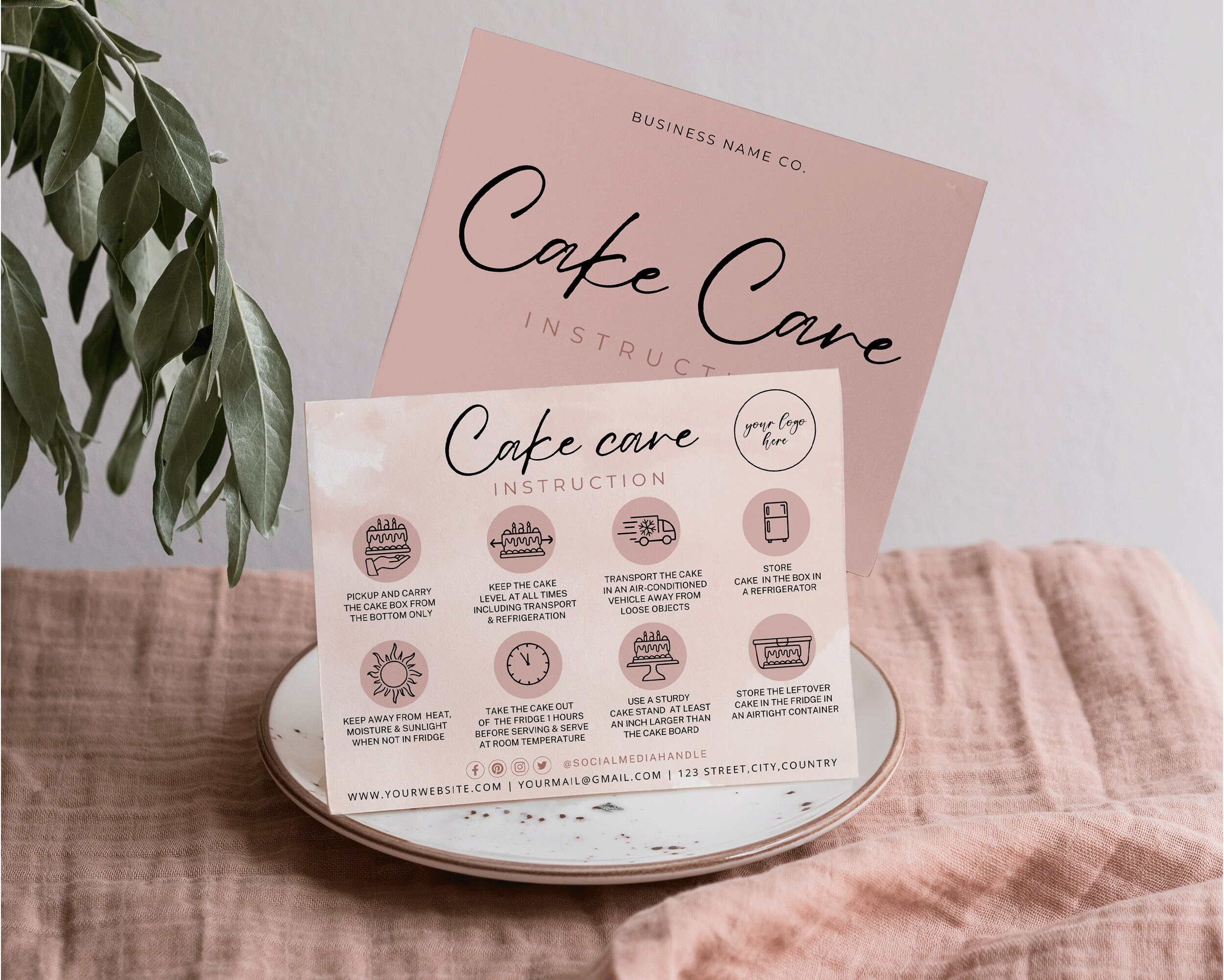 Editable Cake Care Card Template Printable Wedding Cake Care Cards ...