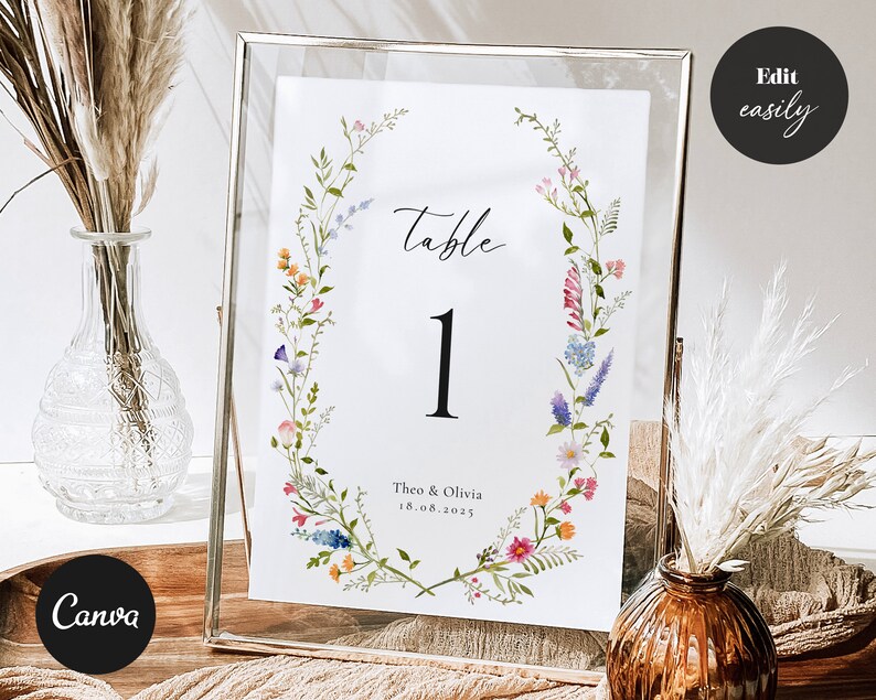 Wildflower Wedding Table Numbers Template Floral Table Numbers ...