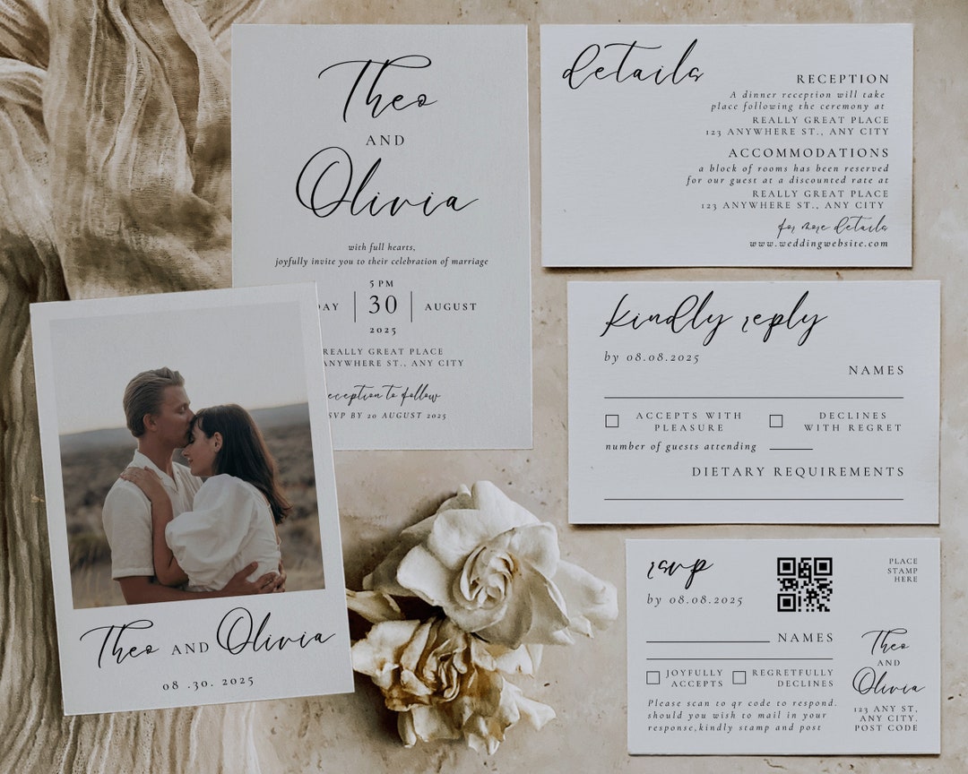 Editable Minimal Wedding Invite Suite Simple Modern Wedding Invitation ...