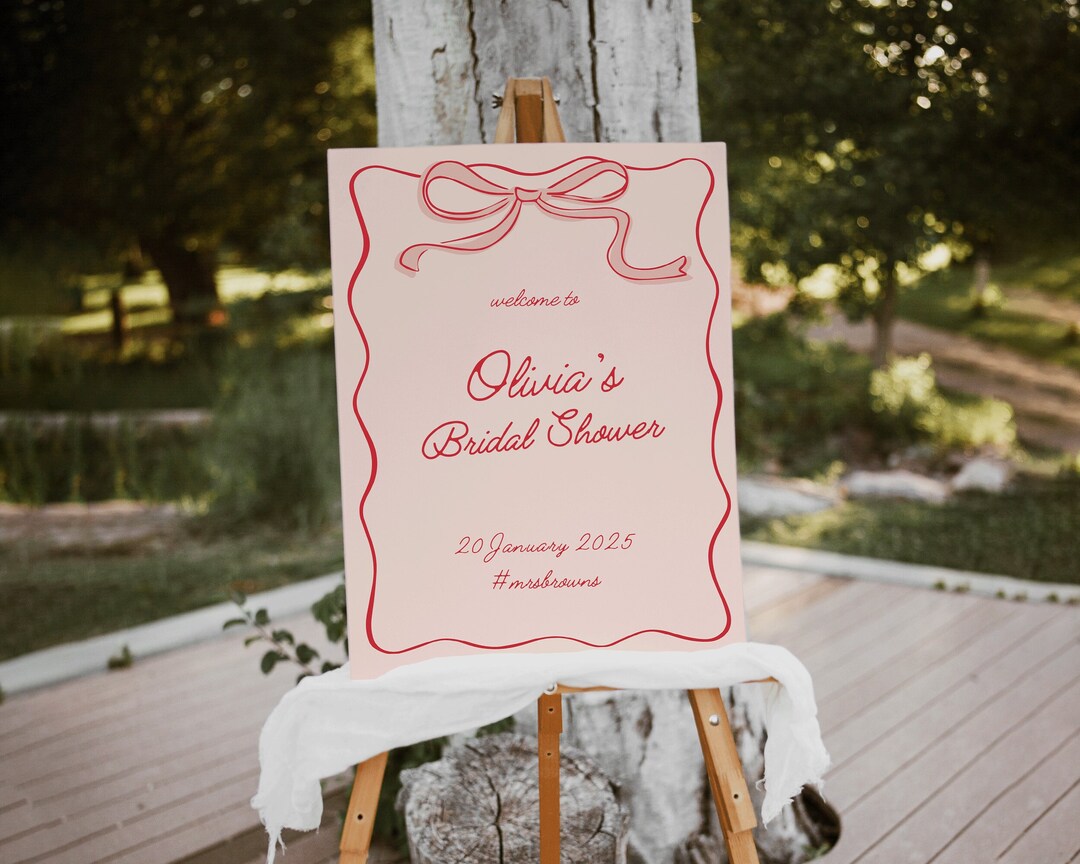 Pink Bow Bridal Shower Welcome Sign Template (digital Download) - Etsy