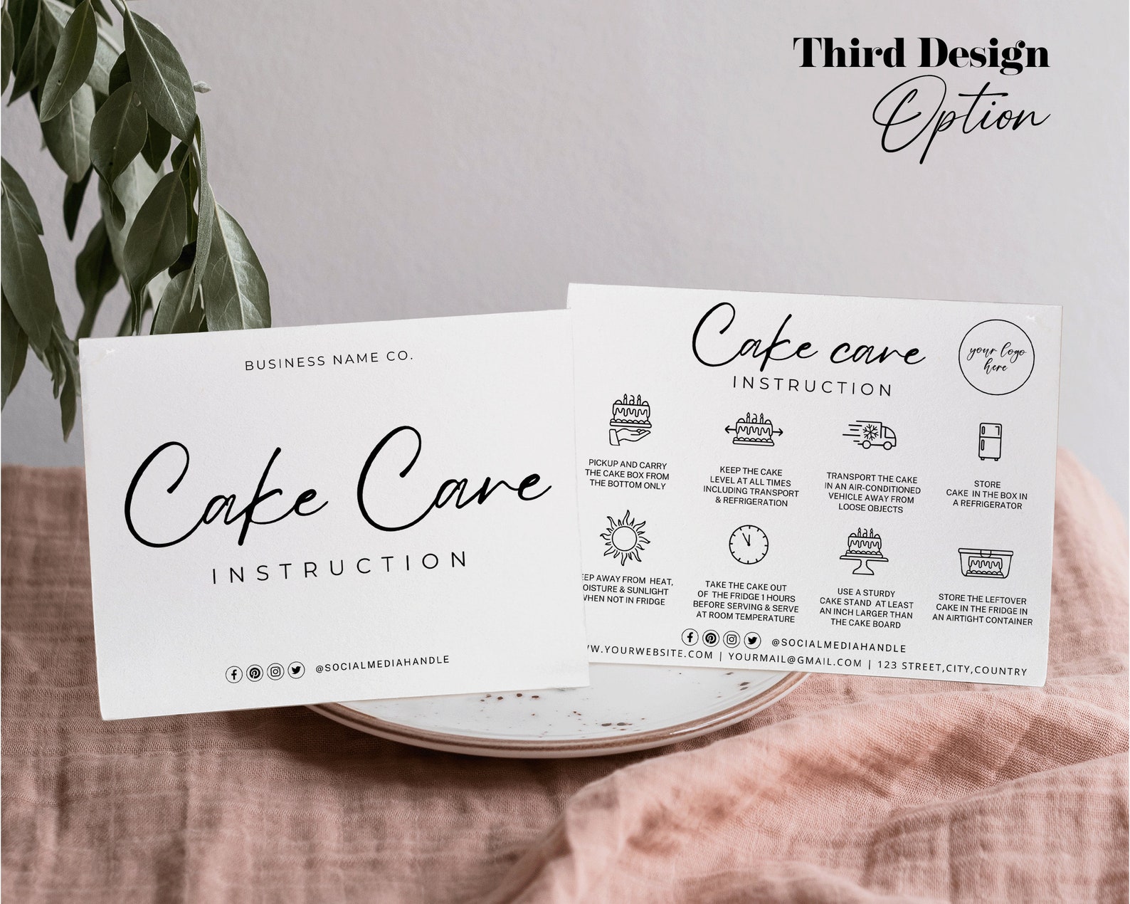 Editable Cake Care Card Template Printable Wedding Cake Care Cards ...