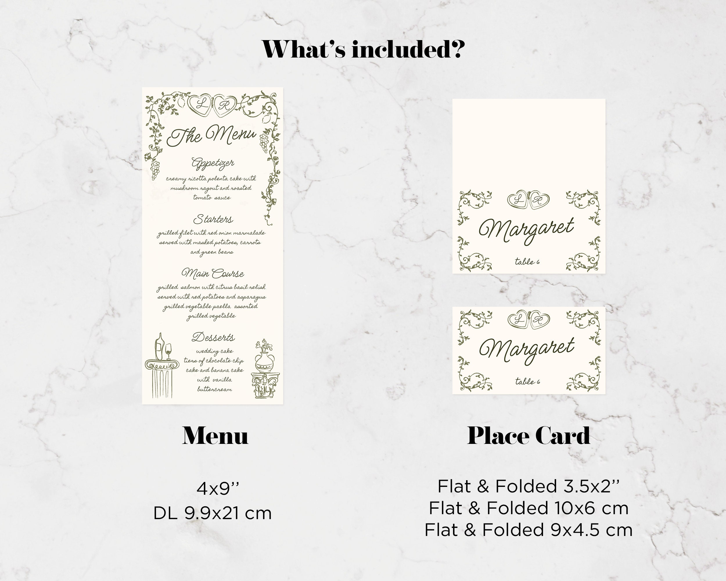 Menu & Place Card Template Hand Drawn Menu Place Card Menu Guest Card ...