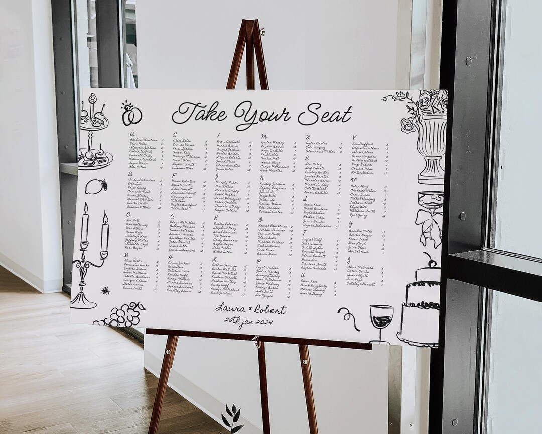 Hand Drawn Wedding Seating Chart | Whimsical Seating Chart ...