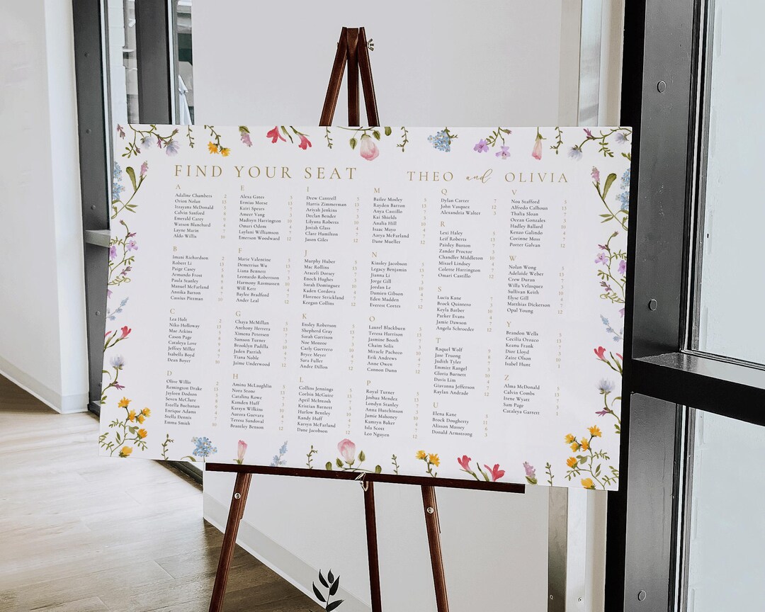 Wildfloral Wedding Seating Chart | Seating Chart Sign | Alphabetical Seating Chart | Seating ...