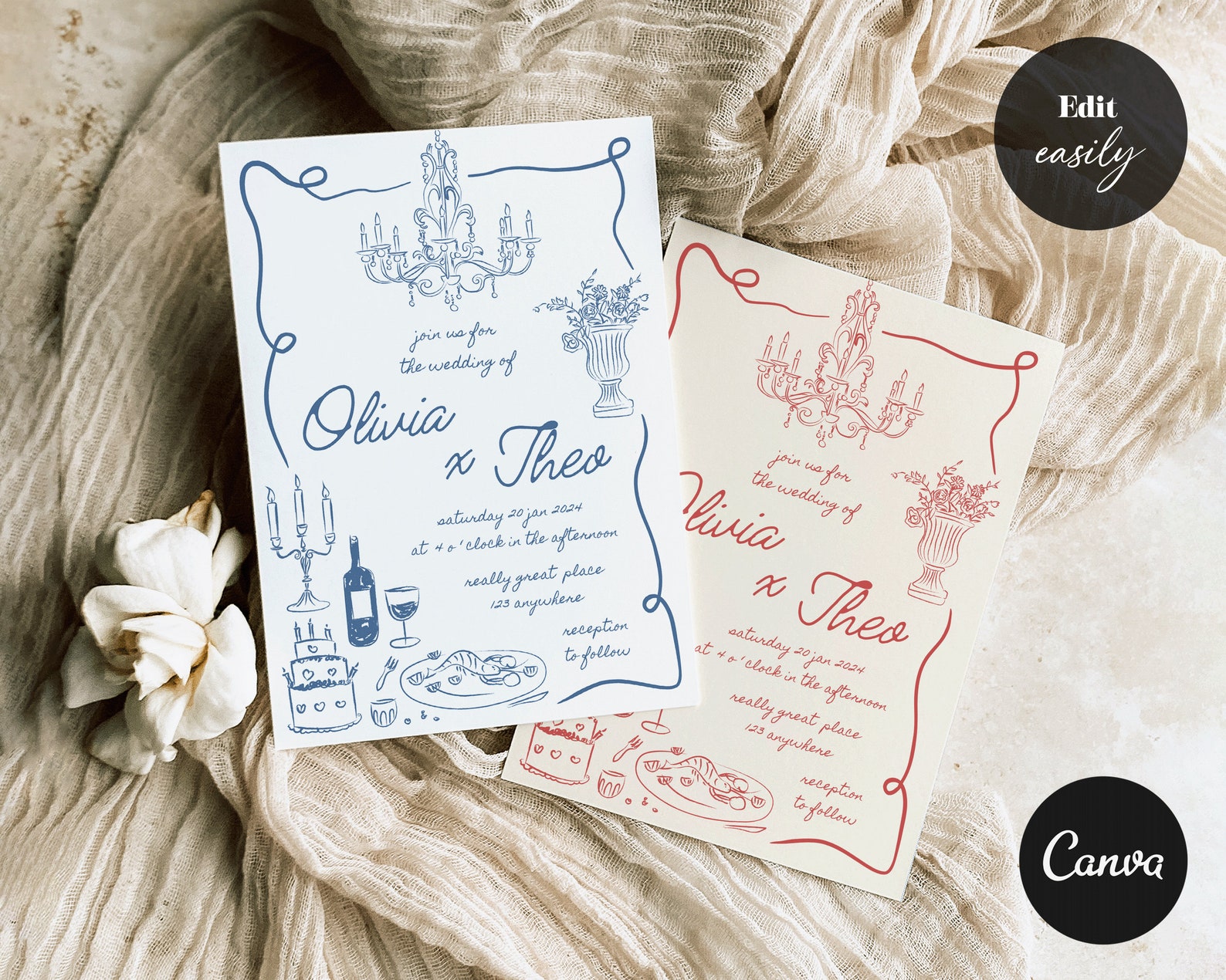 Hand Drawn Wedding Invitation Suite Whimsical Invite Fun Wedding ...