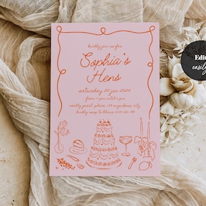Hand-drawn Hens Night Invitation Template: Whimsical Illustrations ...