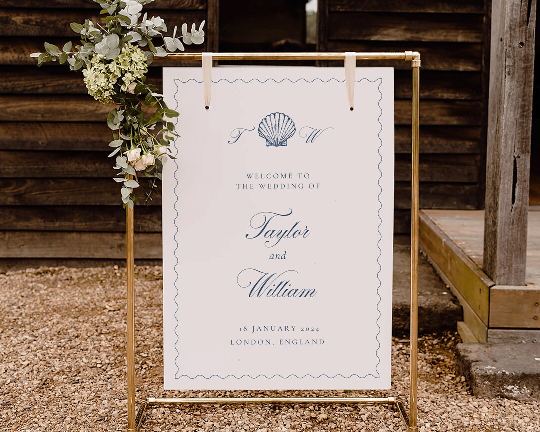 Seashell Wedding Welcome Sign: Coastal Beach Theme (digital Download ...