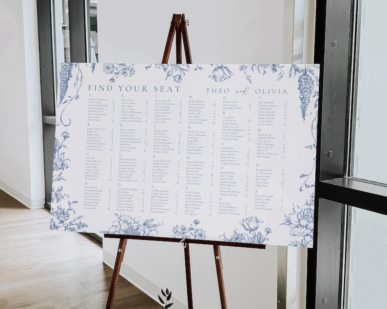Dusty Blue Floral Wedding Seating Chart: Toile De Jouy (digital ...