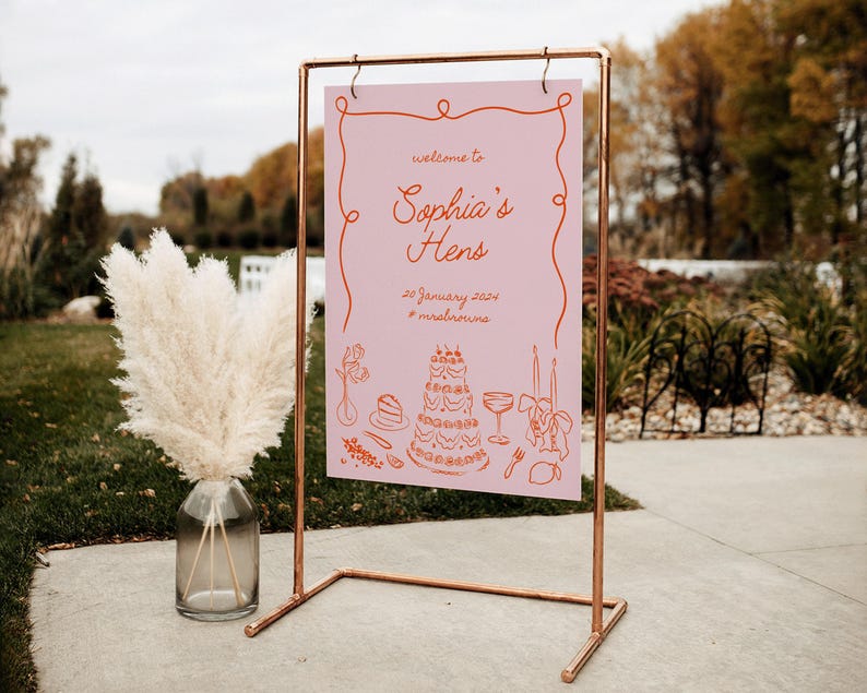 Hand-drawn Hens Night Welcome Sign: Whimsical Illustrations (digital ...