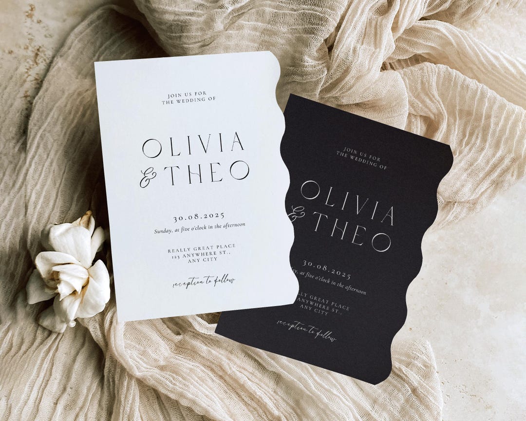 Wavy Wedding Invitation Template: Minimalist Ripple Design (digital ...