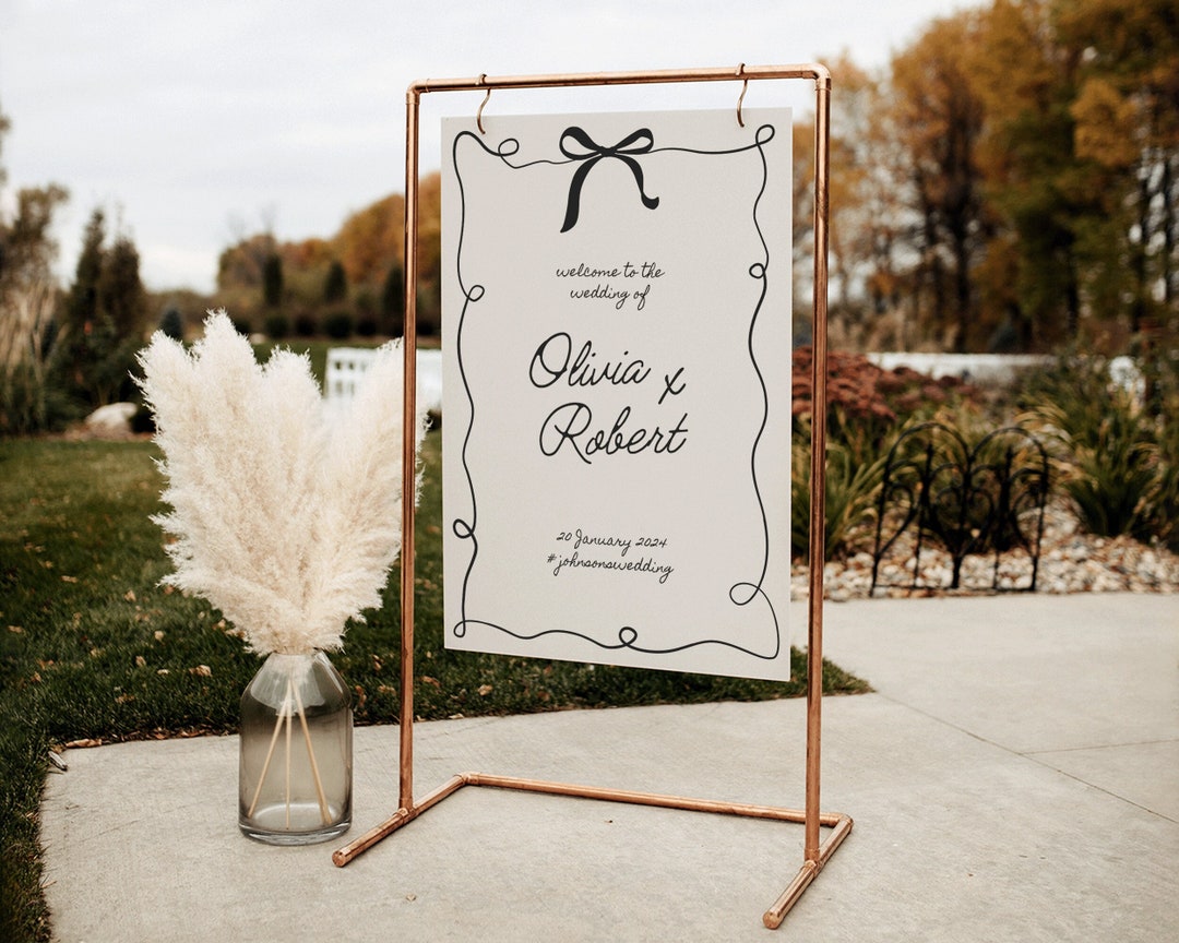 Wedding Welcome Sign Template Black Bow Welcome Sign Wedding Welcome ...