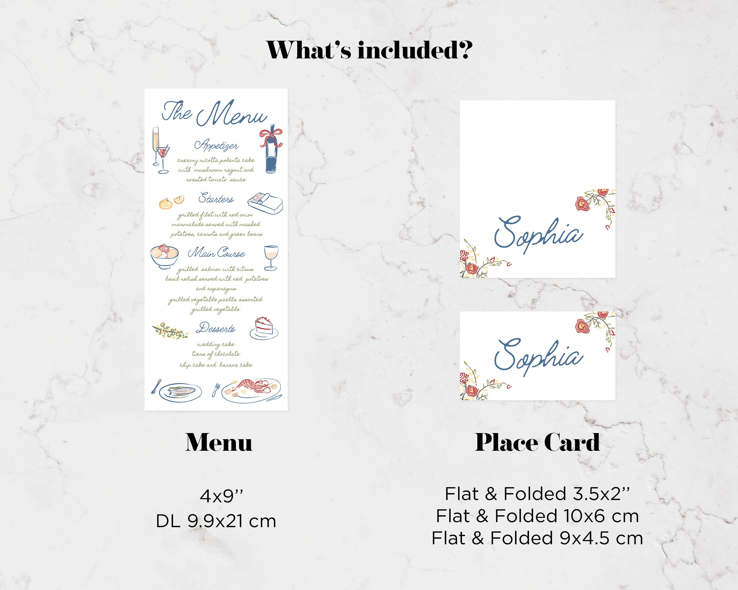 Buy Menu & Place Card Template Place Card Menu Guest Card Hand Drawn ...