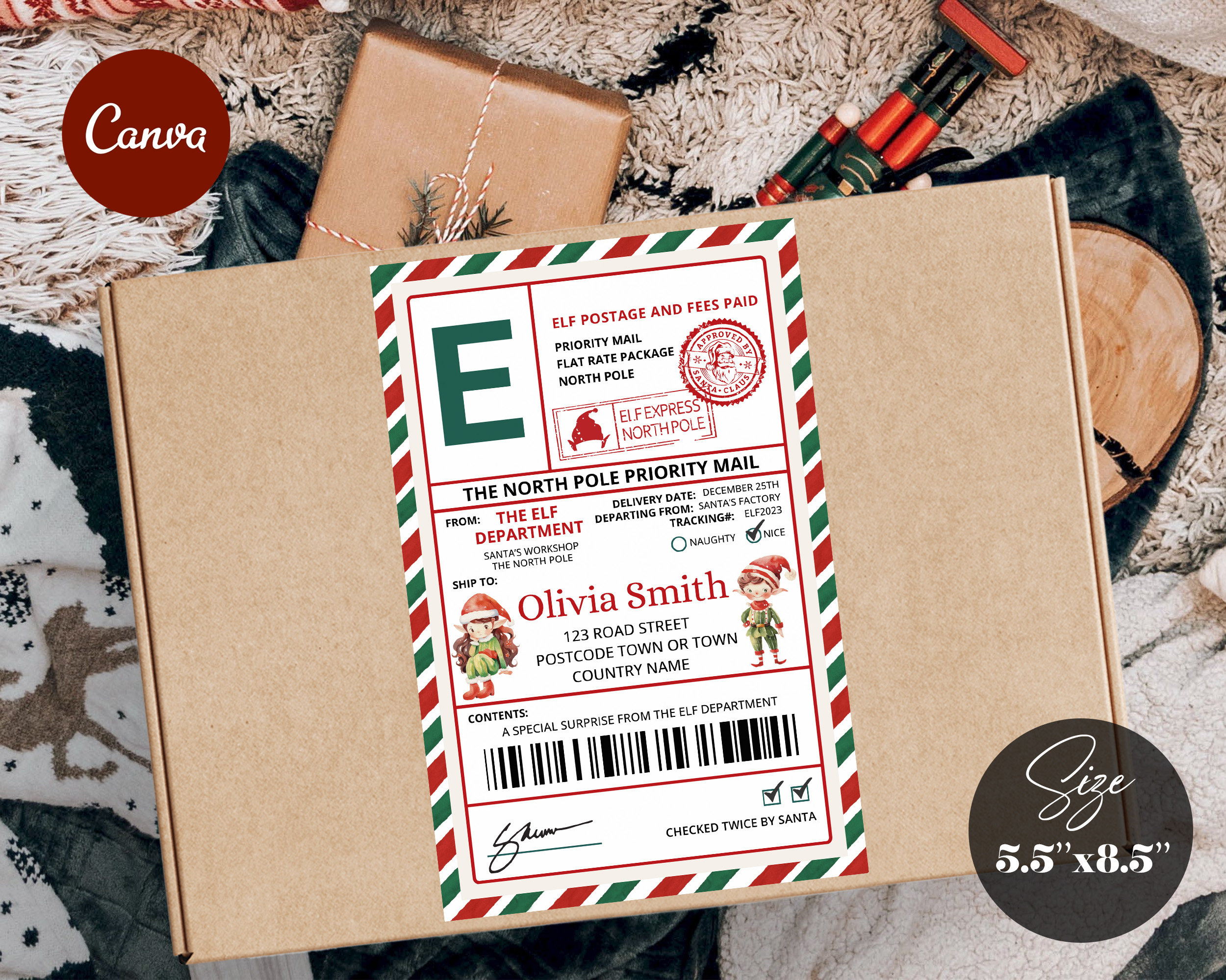 Custom Elf Mail Shipping Label Template Elf Mail Arrival Box - Etsy