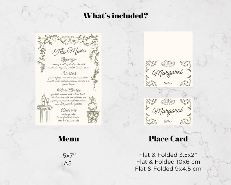 Menu & Place Card Template Hand Drawn Menu Place Card Menu Guest Card ...