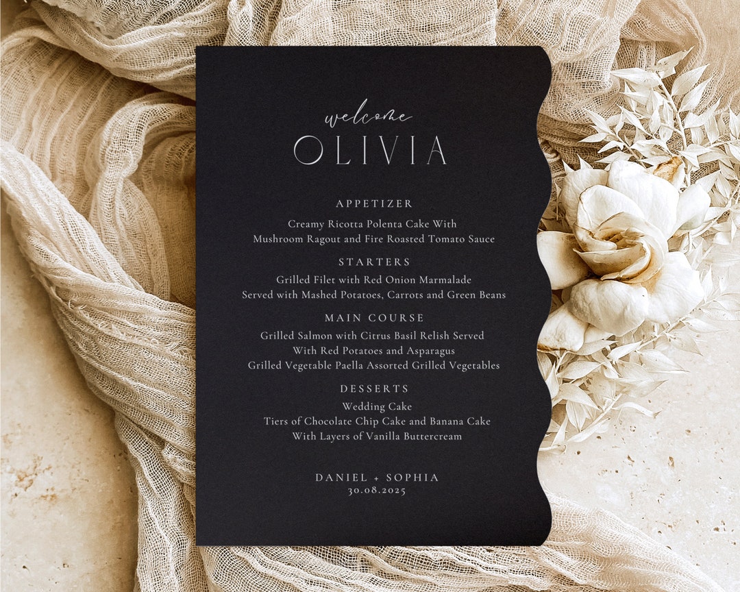 Side Wave Menu & Place Card Template | Wavy Menu Template | Wedding ...