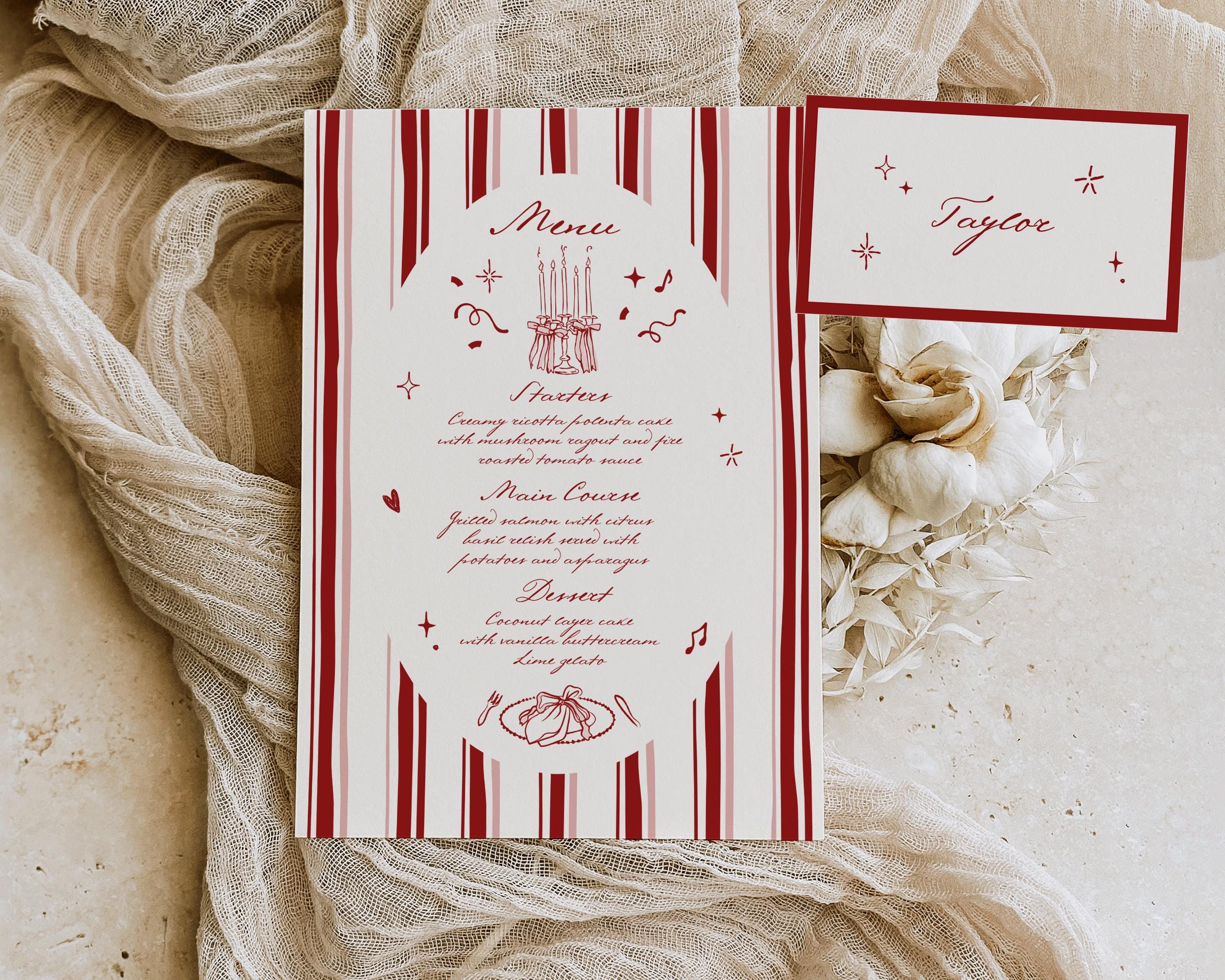 Hand-drawn Bachelorette Party Menu and Place Card: Whimsical Weekend ...