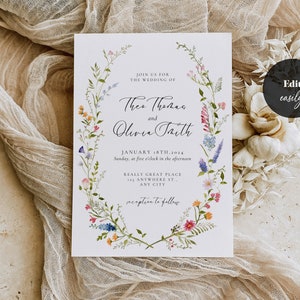 Spring Floral Wedding Invitation Template: Colorful Wildflowers ...