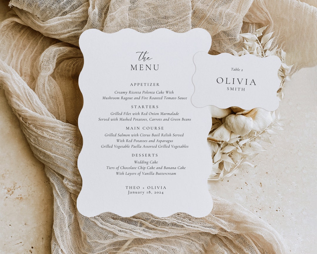 Wavy Menu & Place Card Template | Minimalist Wave Menu | Wavy Place ...