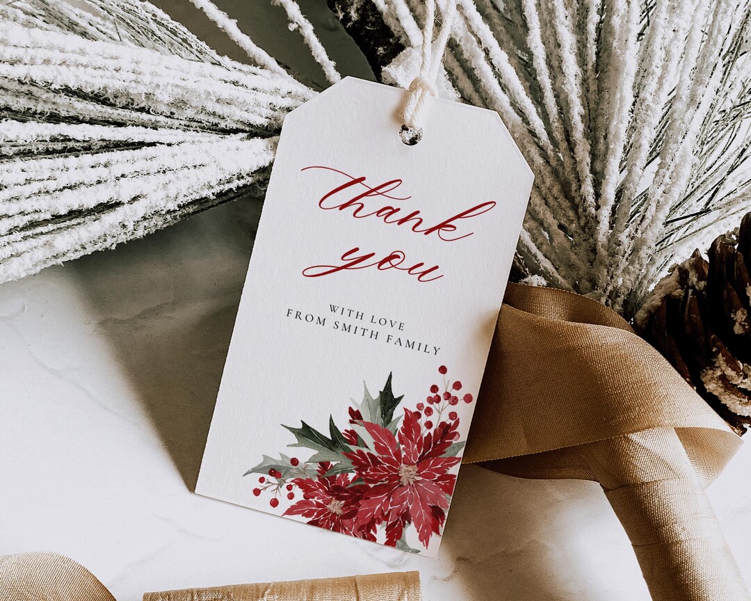 Editable Poinsettia Favor Tag Holiday Gift Tag Christmas Cookie Tag ...