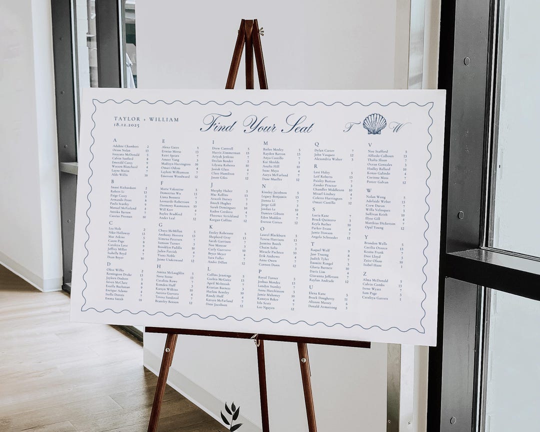 Seashell Wedding Seating Chart Template: Coastal Beach Design (digital ...