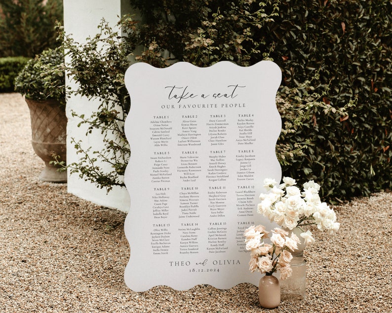 Wavy Wedding Seating Chart Template: Modern Minimalist Signage (digital ...