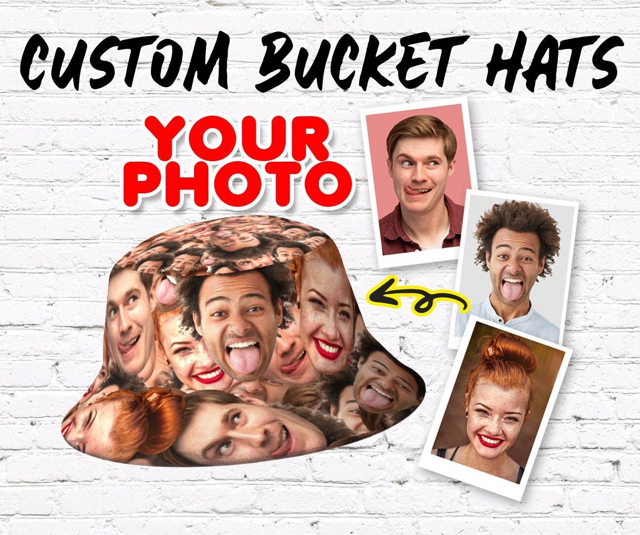 Custom Face Bucket Hat. Custom Face Photo Summer Hat. Personalised ...
