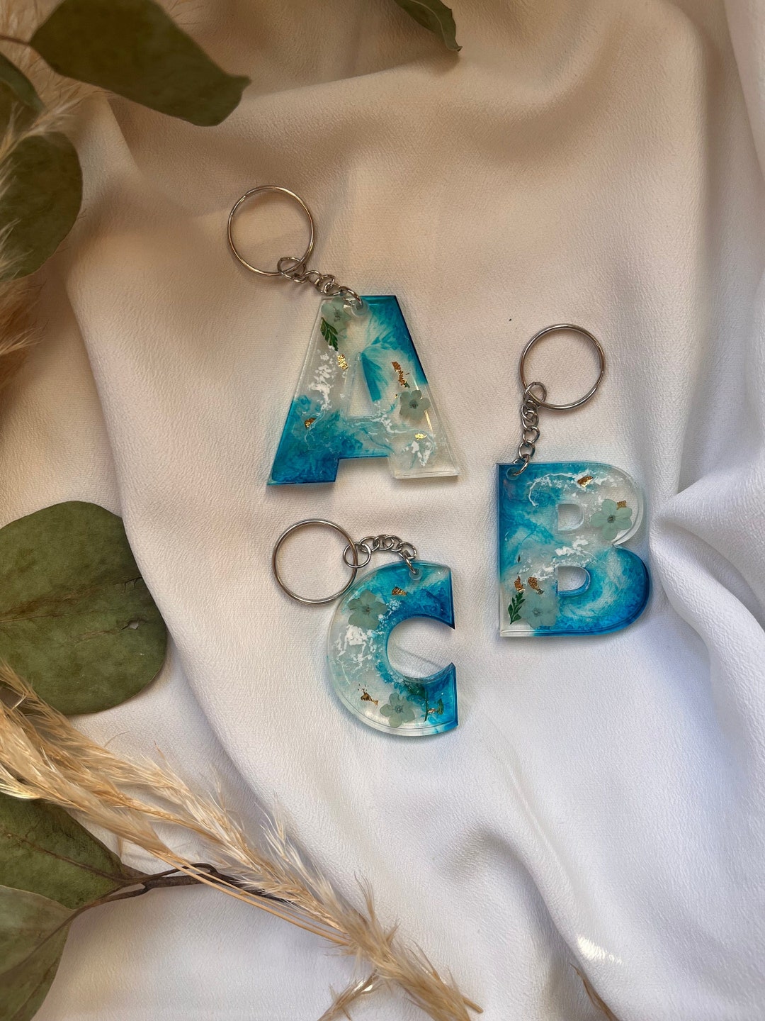 Handmade Blue Alphabet Keychain Letter Charm Letter Keychain Backpack ...