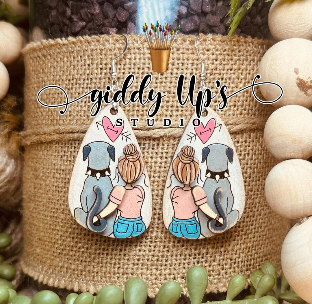 Dog and Girl Earring SVG File | Animal Earring Digital Cut File ...