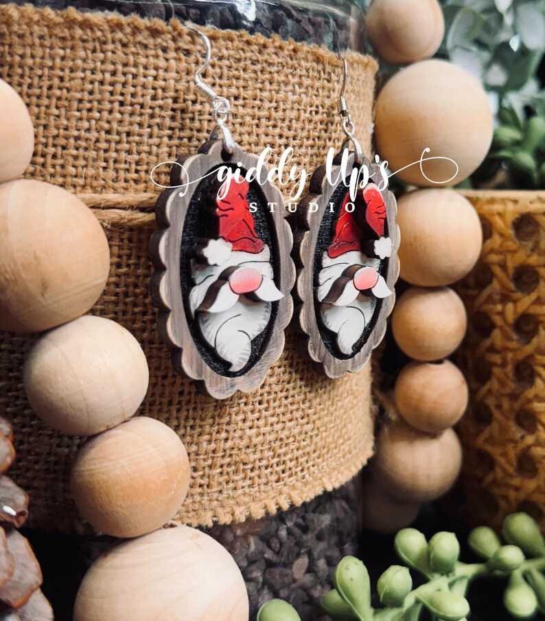 Santa Gnome Earrings SVG File: Christmas Laser Cut Design - Etsy
