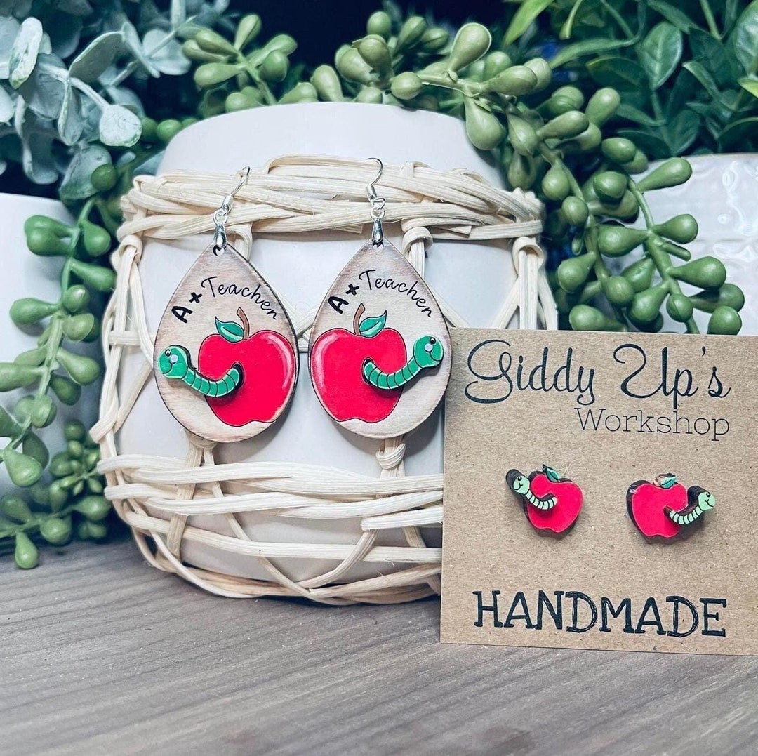 Teacher Apple Worm Earrings SVG: End of Year Gift Laser File - Etsy