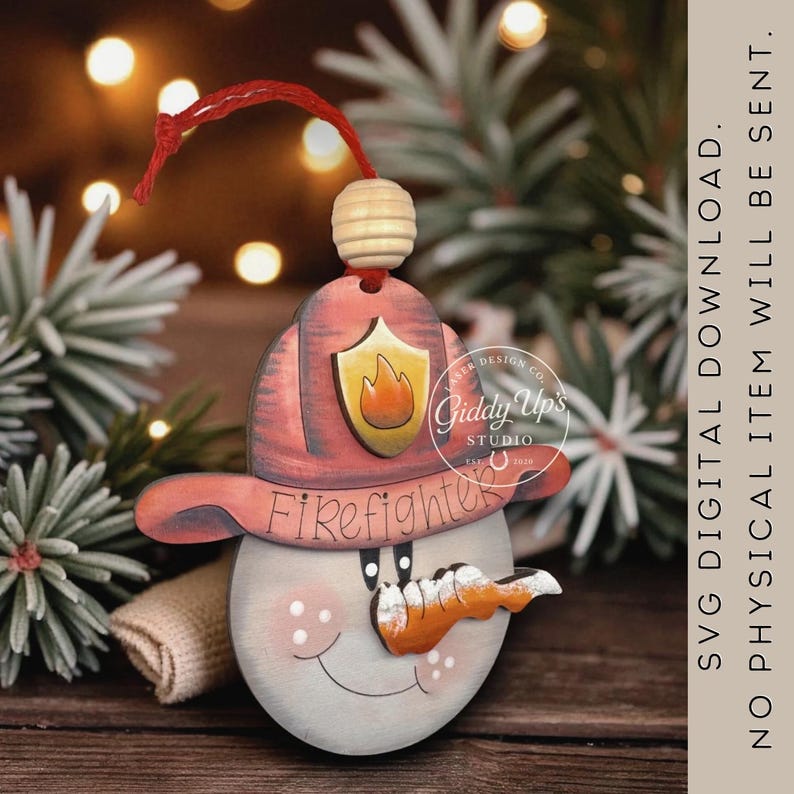 Firefighter Snowman Christmas Ornament SVG File - Glowforge Laser Cut ...