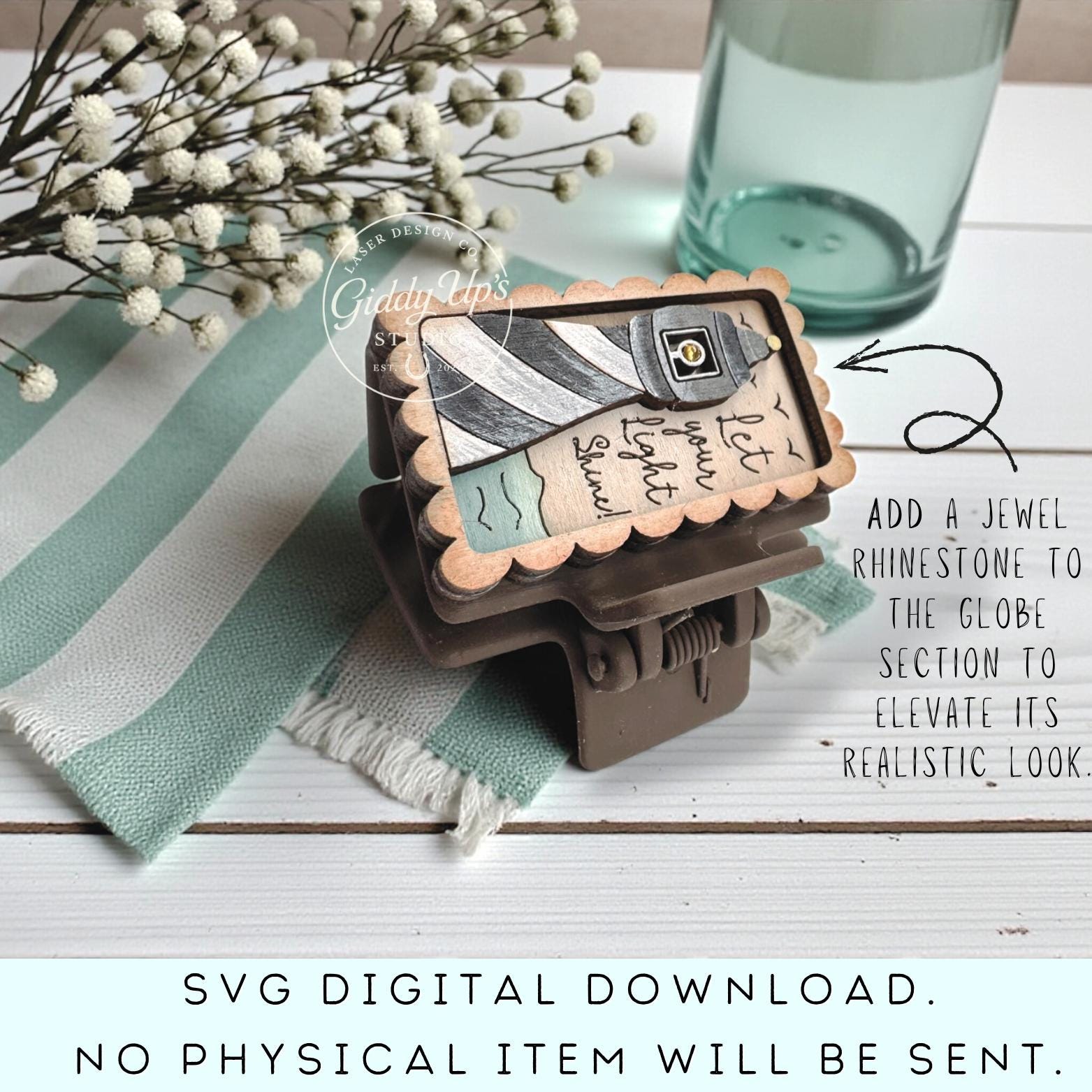Lighthouse Hair Clip SVG File: Laser Cut Design | 2" Instant Download ...
