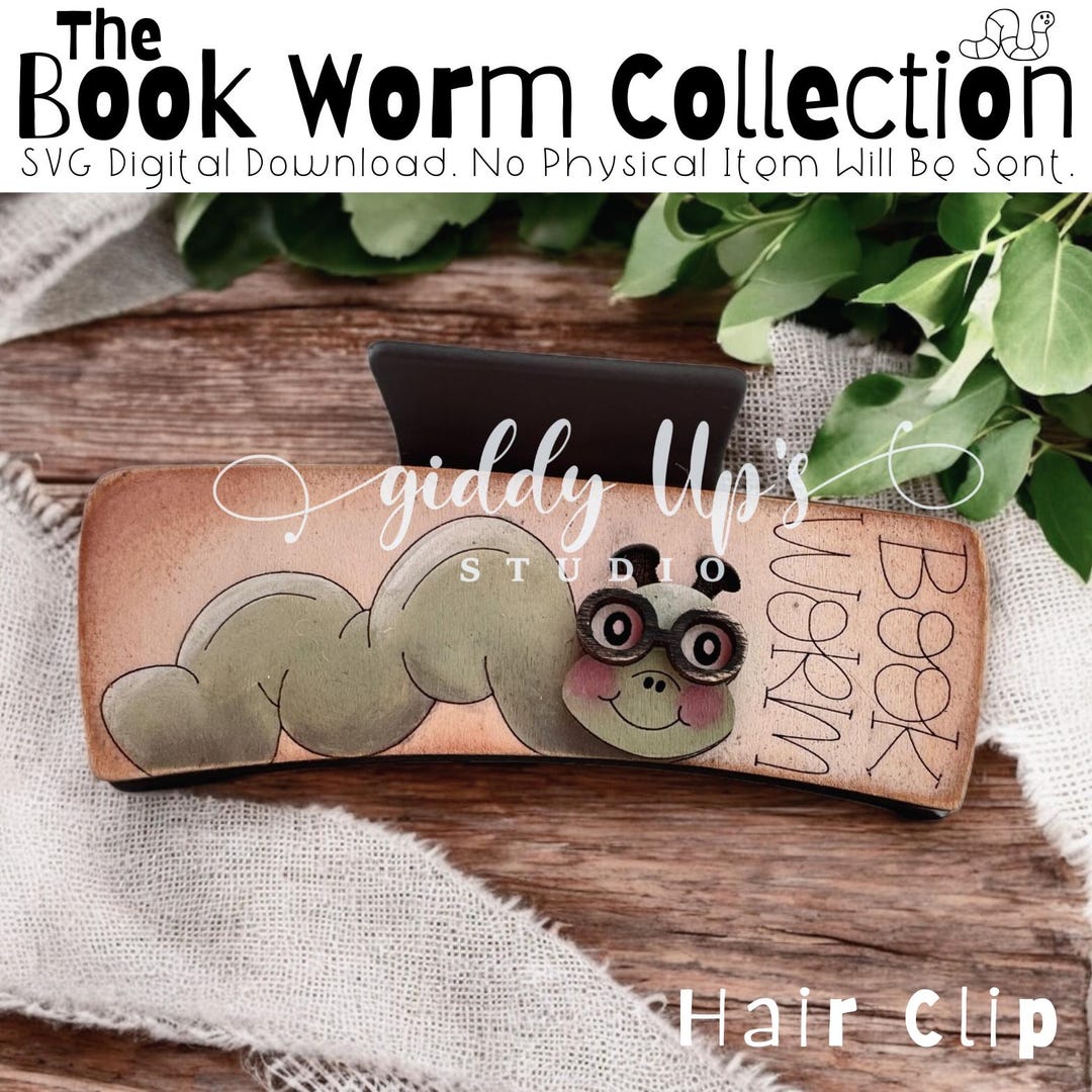 Bookworm Hair Clip SVG File: Laser Cut Design (digital Download) - Etsy