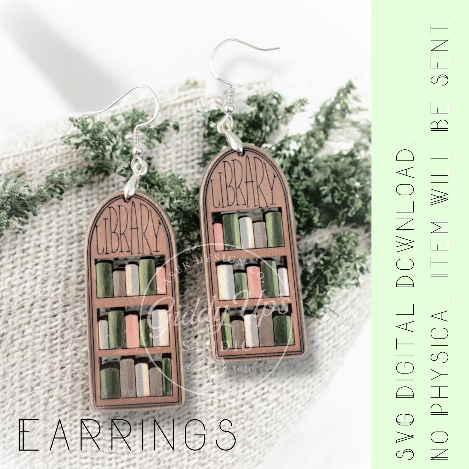 Bookcase Earrings SVG File | Laser Cut Bookshelf Design (digital ...