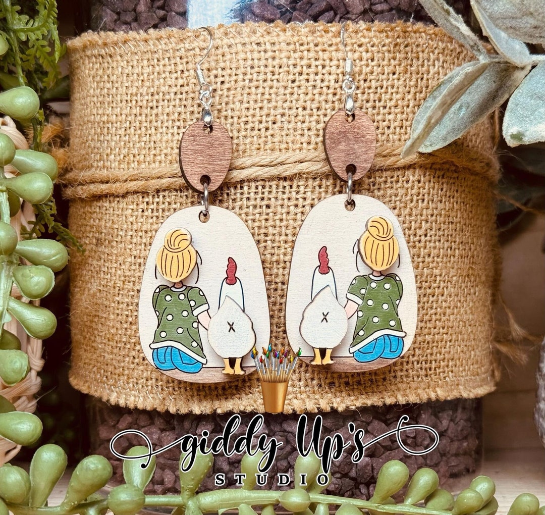 Chicken Dangle Earring SVG | Rooster Earring SVG File | Glowforge ...