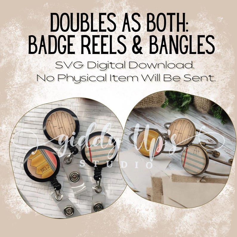 Teacher Bangle and Badge Reel SVG File: Laser Cut Design (digital ...
