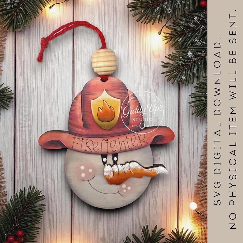 Firefighter Snowman Christmas Ornament SVG File - Glowforge Laser Cut ...