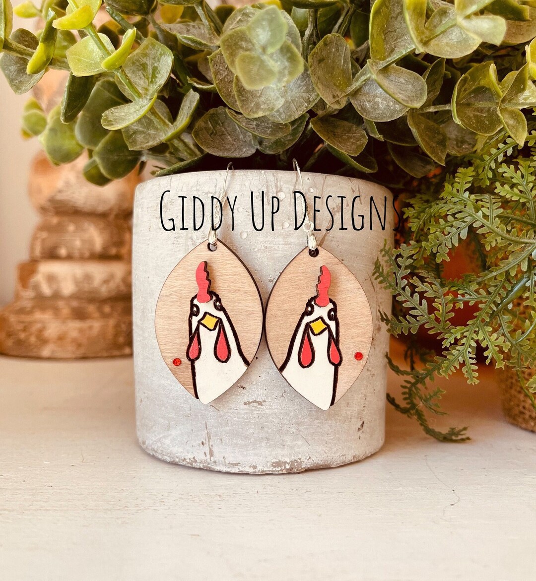 Chicken Earring SVG Rooster Earring SVG File Glowforge Laser Cut File ...