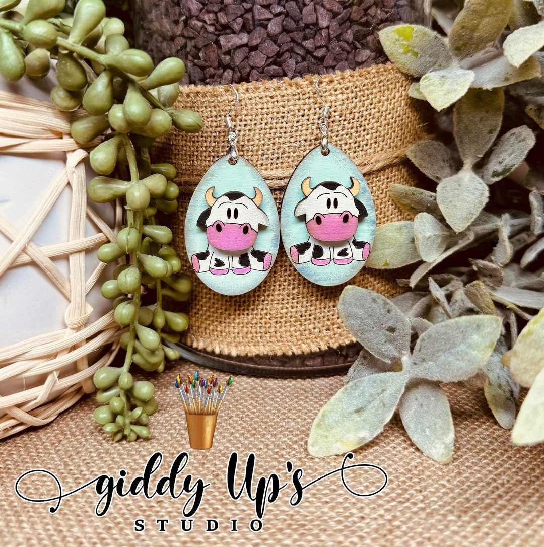 Happy Cow Earring SVG Laser Cut File: Farm Animal Glowforge Design - Etsy