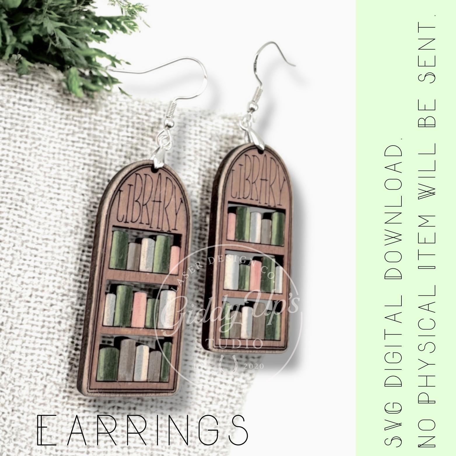 Bookcase Earrings SVG File | Laser Cut Bookshelf Design (digital ...