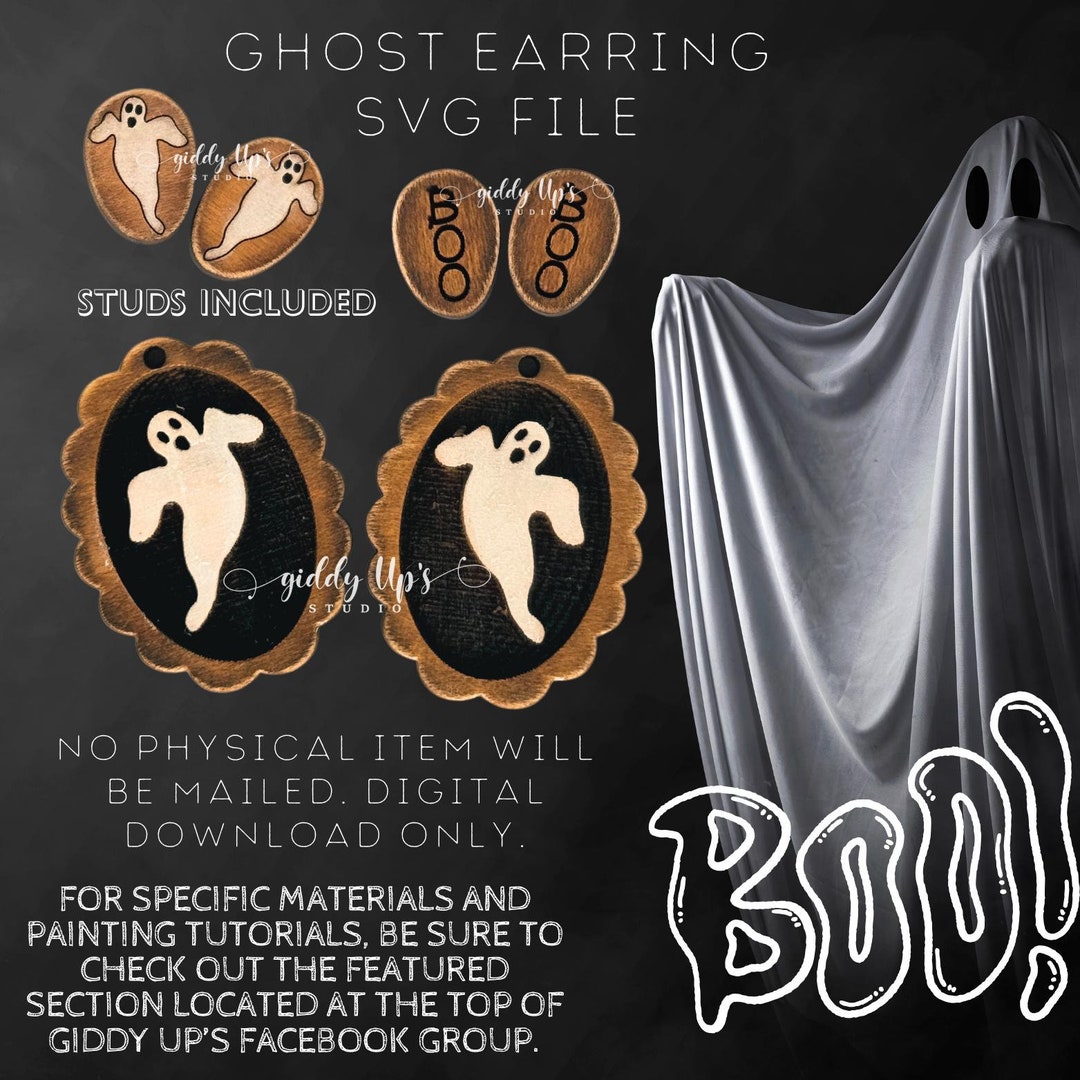 Boo Ghost Earring Stud Bundle SVG: Glowforge Halloween Design (digital ...
