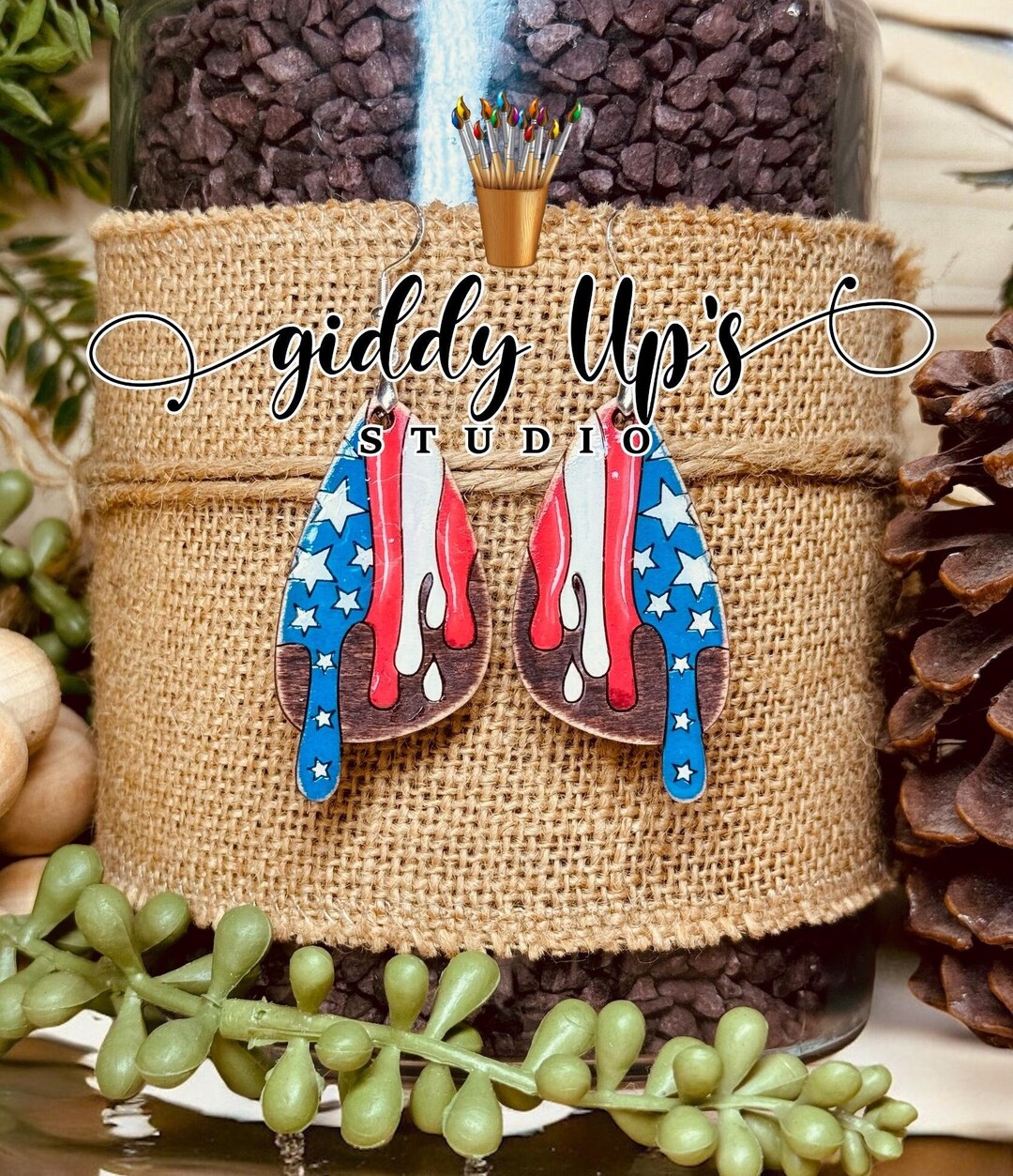 Patriotic American Red White and Blue Flag Earring SVG July 4th SVG ...