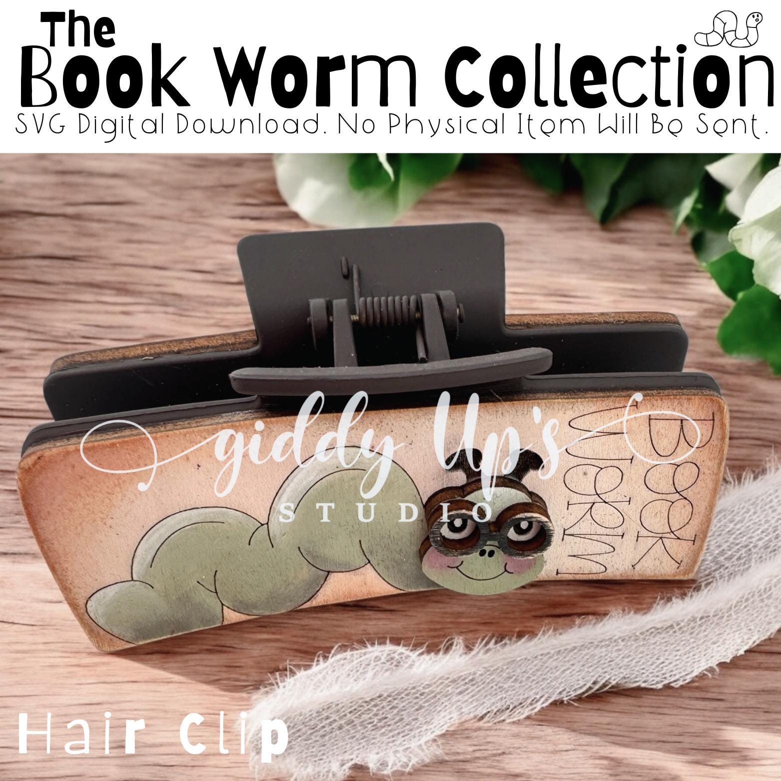 Bookworm Hair Clip SVG File: Laser Cut Design (digital Download) - Etsy