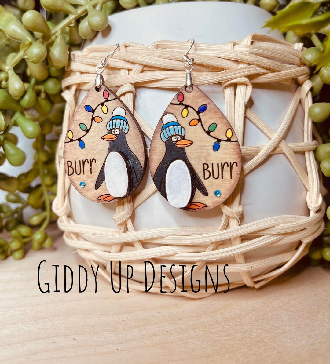 Winter Earring SVG File Glowforge Christmas Penguin Earrings Christmas ...