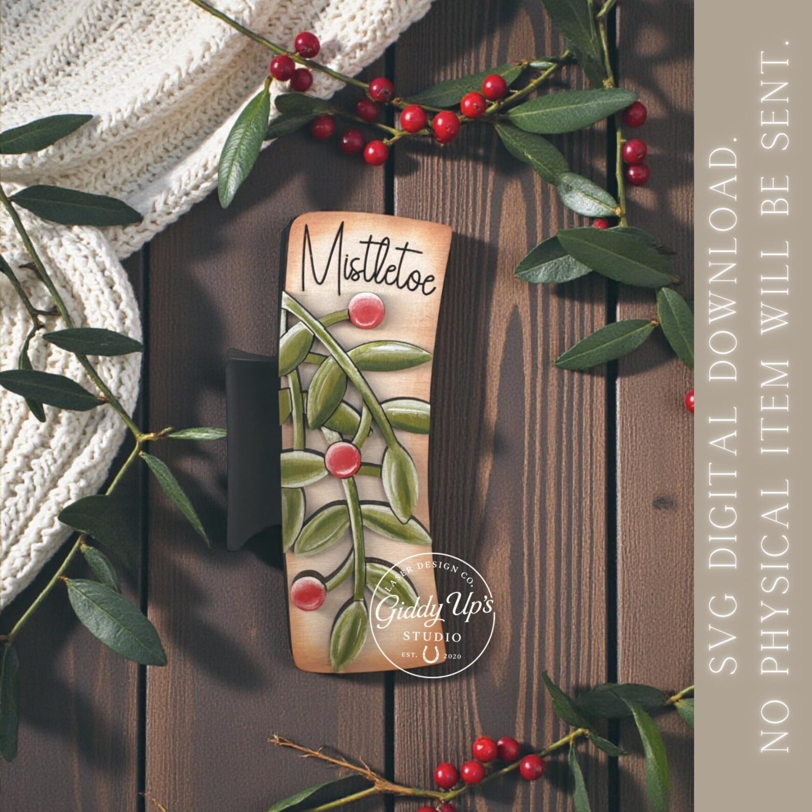 Mistletoe Hair Clip SVG File: Laser Cut Christmas 4" Design - Etsy