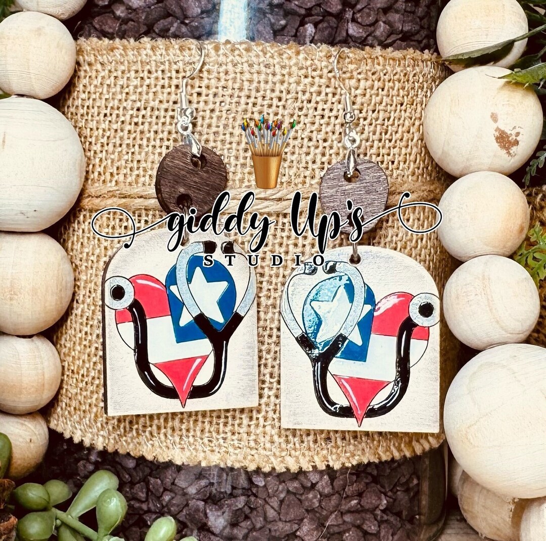 Stethoscope Heart Dangle Earring SVG Laser Cut Patriotic Glowforge Stethoscope SVG Files Heart ...