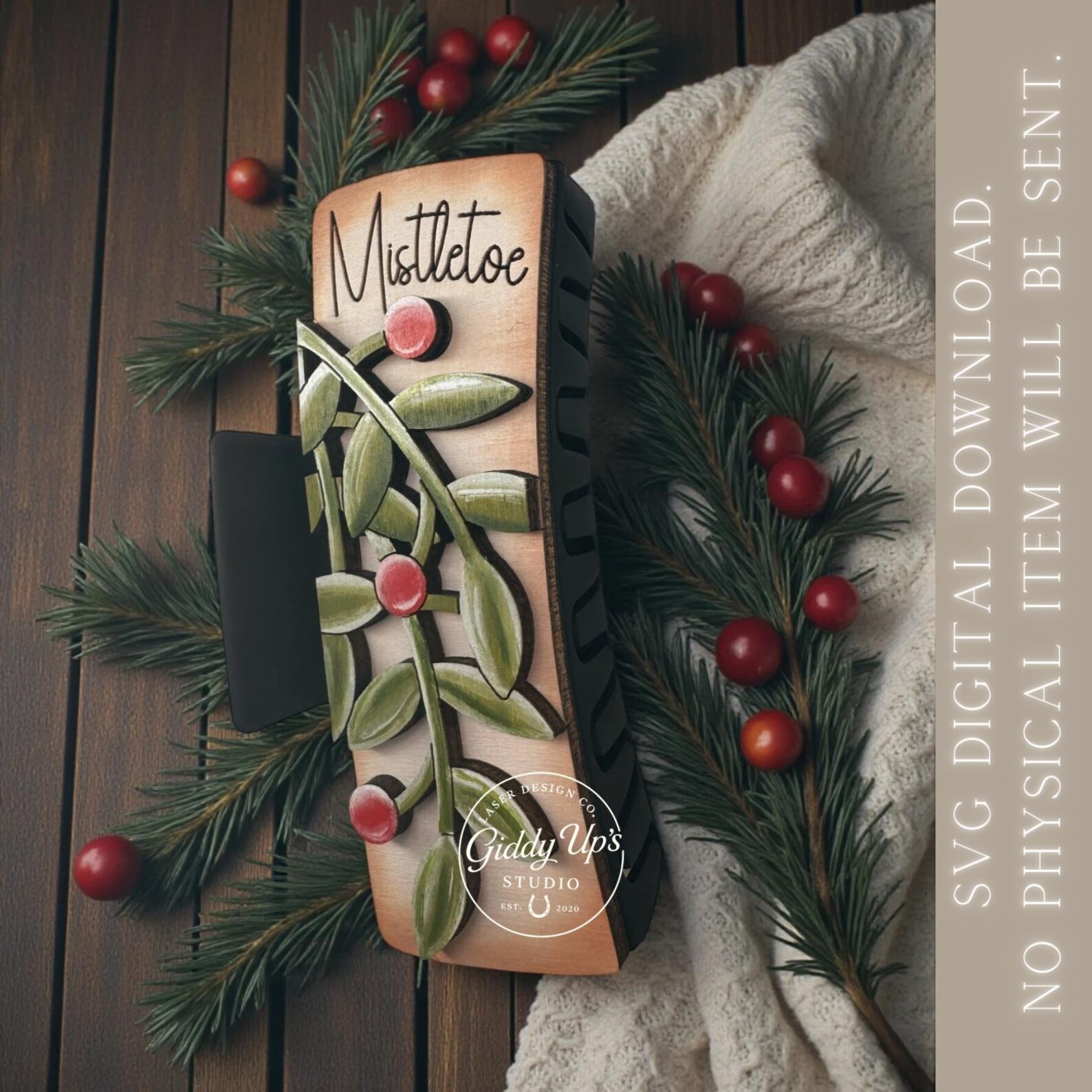 Mistletoe Hair Clip SVG File: Laser Cut Christmas 4" Design - Etsy